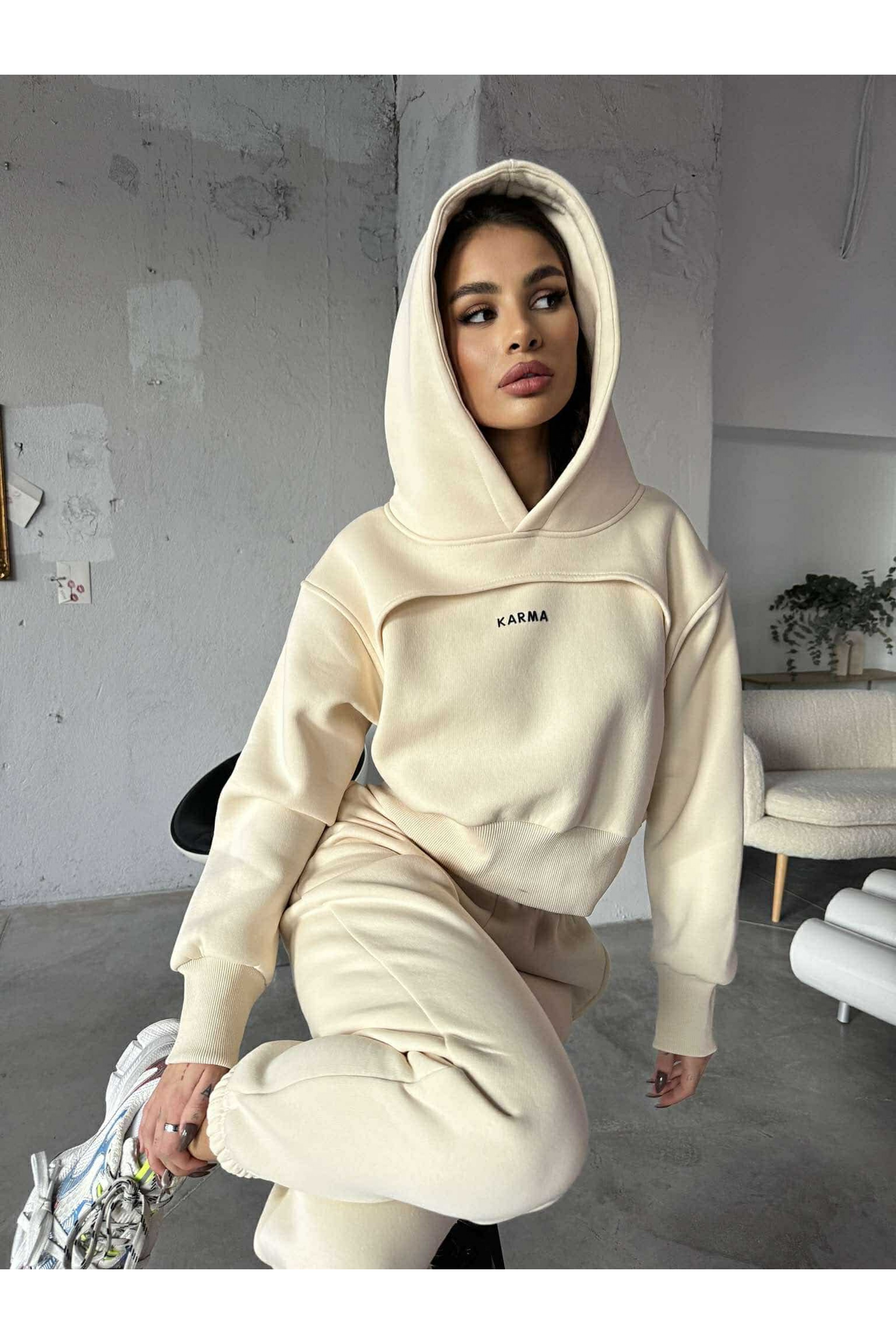 Сет Karma Sunny Beige – Памучен комплект с качулка и щампа | KARMA Original